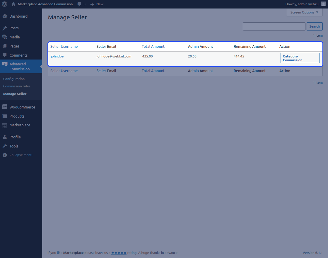 Marketplace Advanced Commission Plugin For Woocommerce By Webkul Codecanyon
