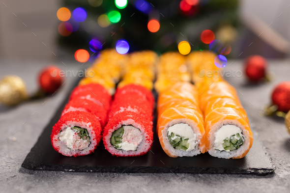 Sushi for Christmas New Year party, winter holiday food delivery menu ...