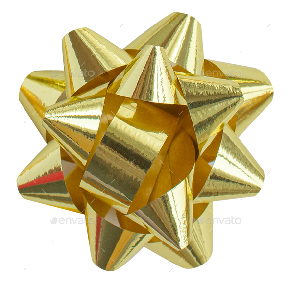 Gold bow ribbon decor element package isolated on white background ...