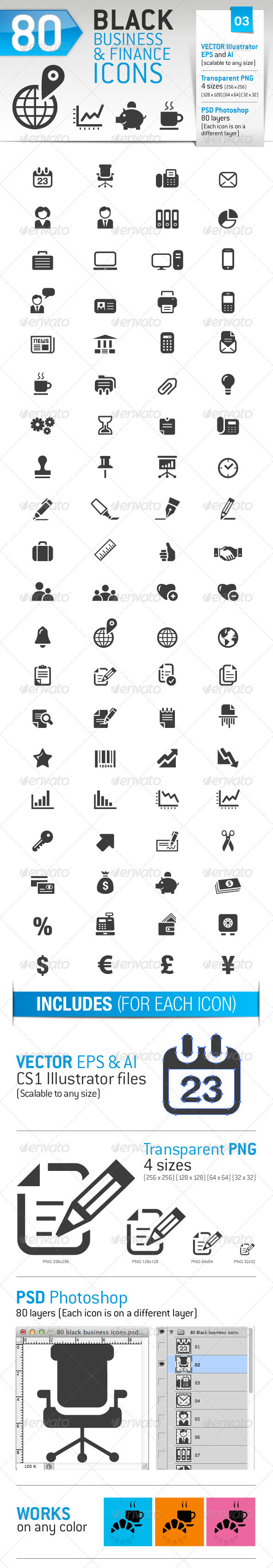 80 Black Business and Finance Icons by sharpnose | GraphicRiver