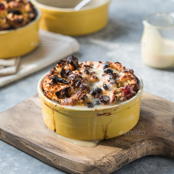 Homemade bread pudding breakfast casserole with apples and cinnamon and ...