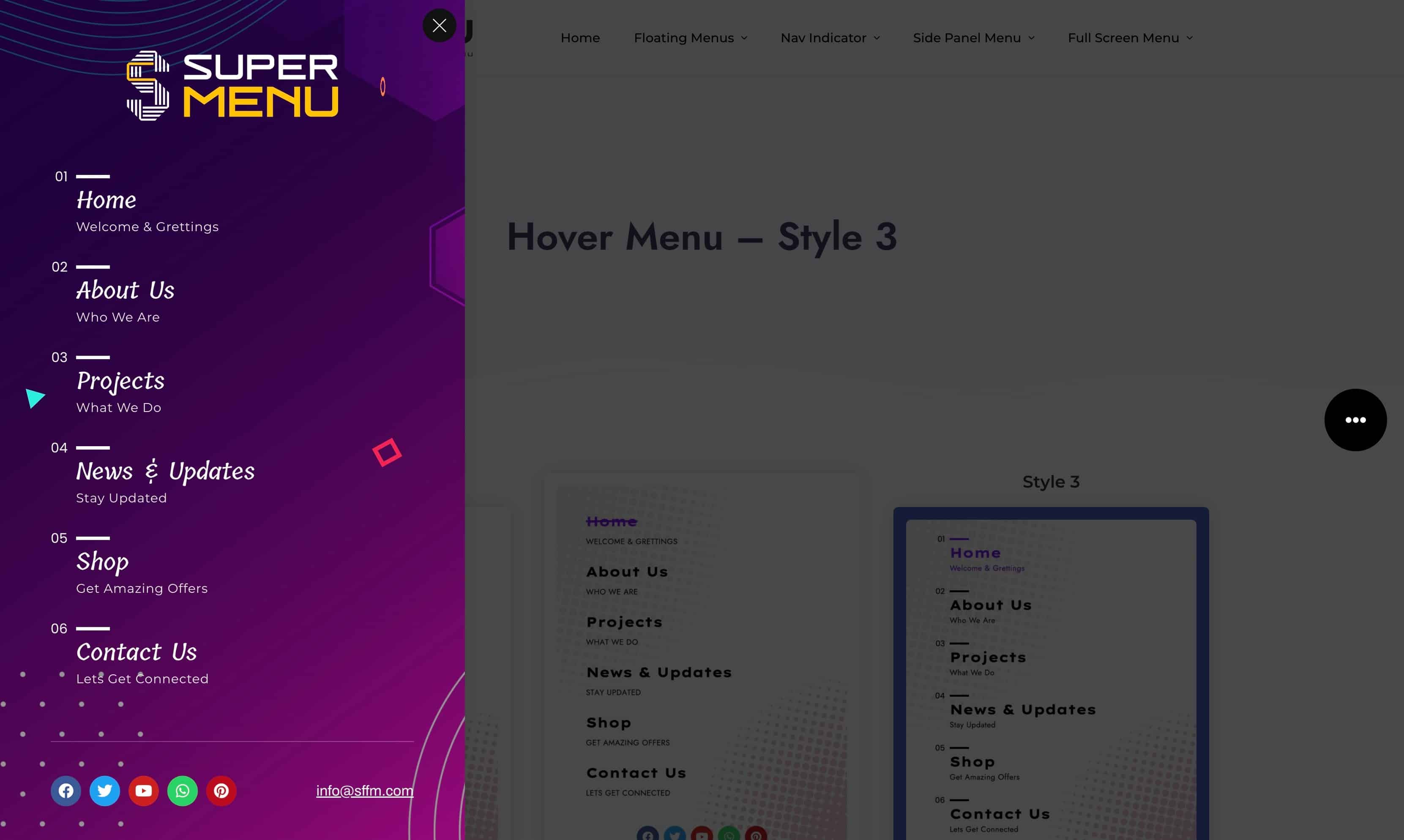 Super Floating and Fly Menu - Sticky, side, one page navigator, off ...