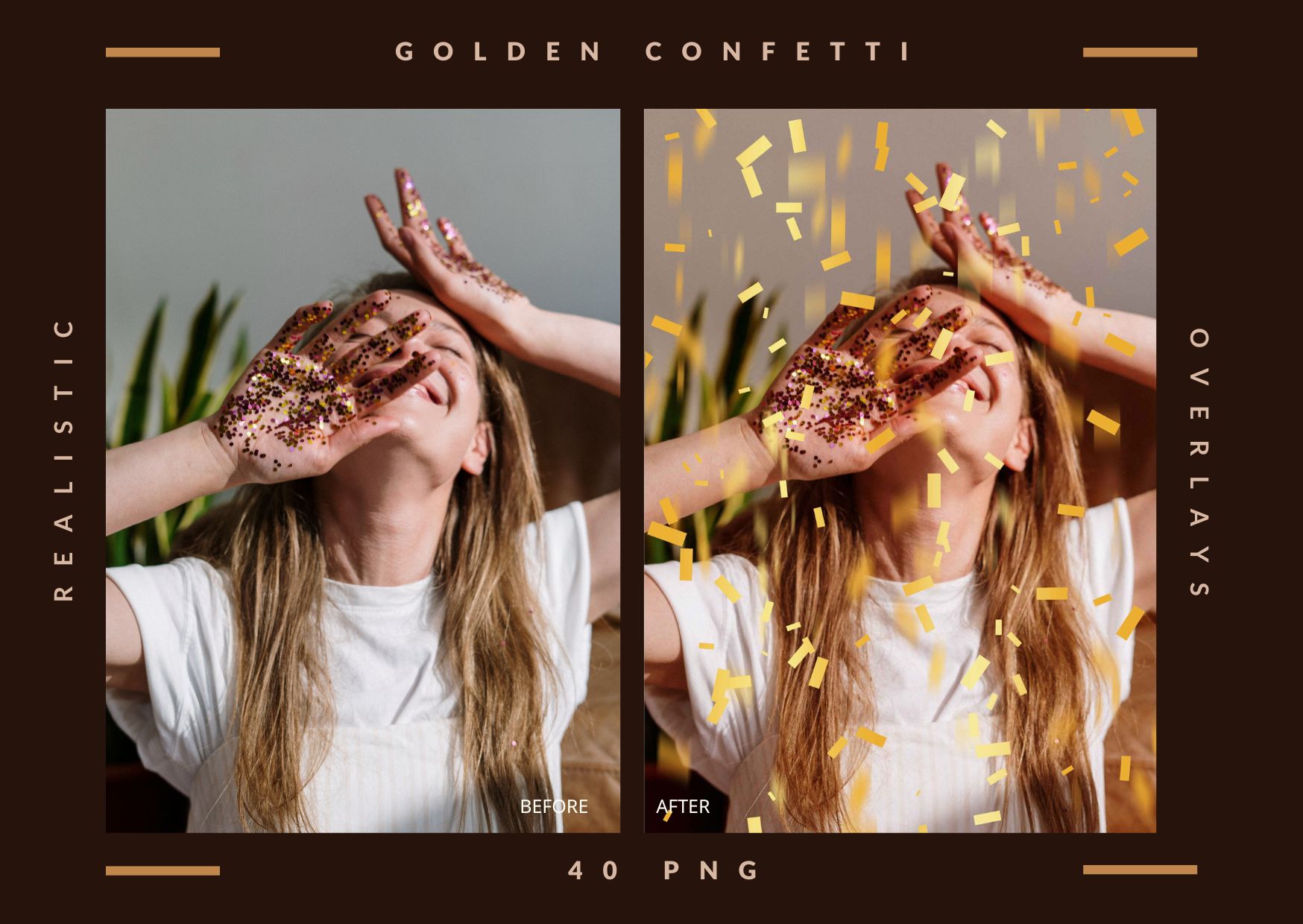 Realistic Golden Confetti - 40 Overlays Photo Effect, Add-ons ...
