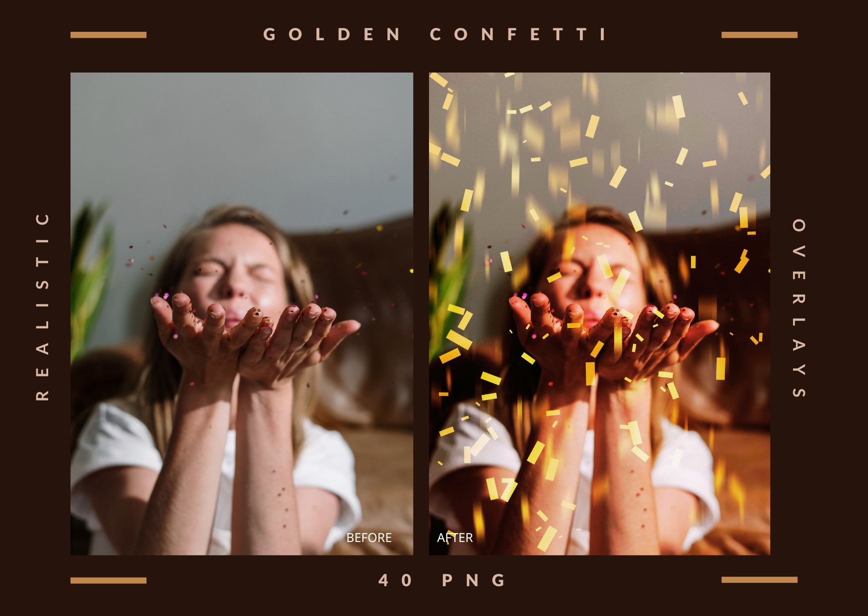 Realistic Golden Confetti - 40 Overlays Photo Effect, Add-ons ...