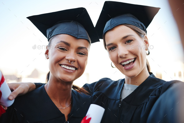 Graduation, certificate and students selfie university success ...