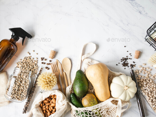 Zero waste concept. Flat lay eco-friendly kitchen set. Stock Photo by ...