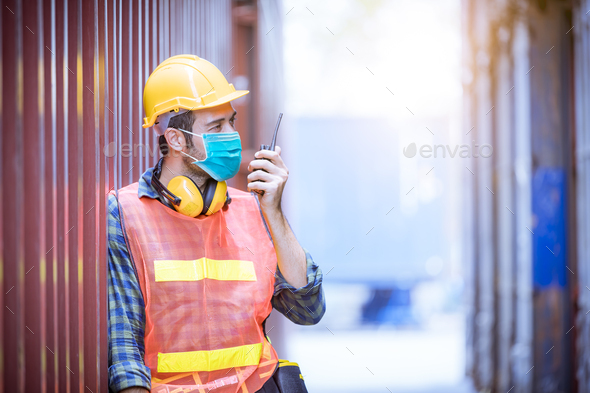 Portrait man dock worker under inspection and checking production ...