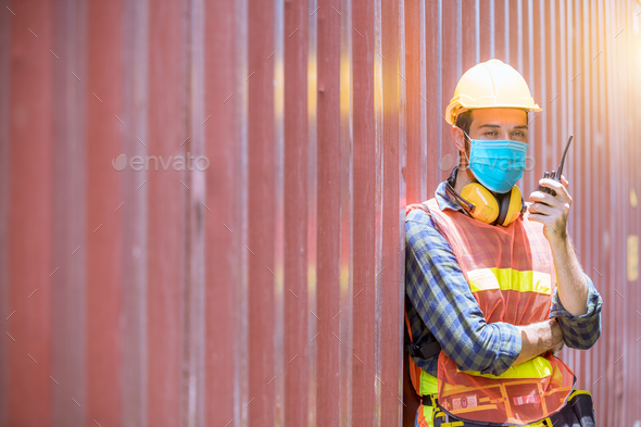 Portrait man dock worker under inspection and checking production ...