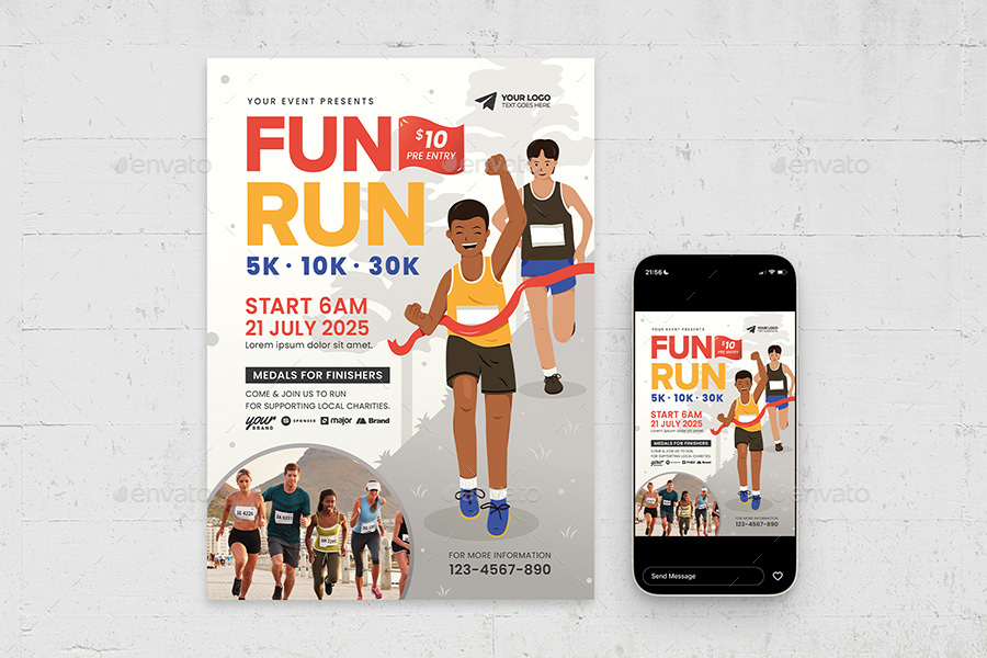 Fun Run Marathon Flyer Template, Print Templates | GraphicRiver