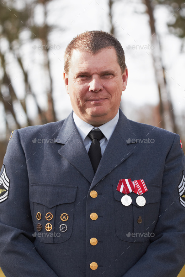 He has earned his medals. Cropped portrait of a high ranking military ...