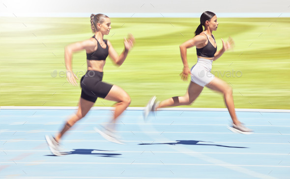 Motivation, energy and sports women runner training at racetrack, power ...