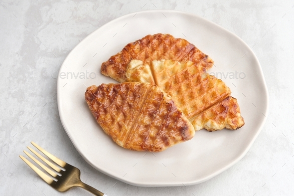 Stack of Caramelized Croissant Waffle or Croffle Caramel Stock Photo by ...