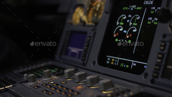 Autopilot control element of an airliner. Panel of switches on an ...