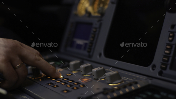 Autopilot control element of an airliner. Panel of switches on an ...