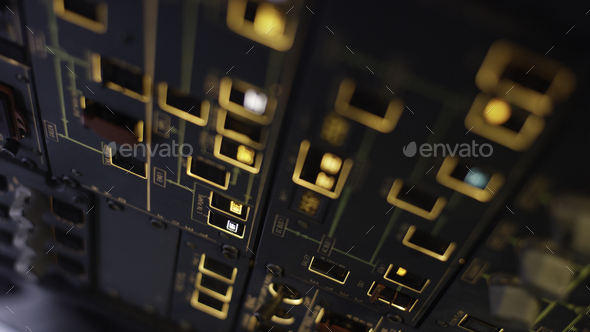 Autopilot control element of an airliner. Panel of switches on an ...