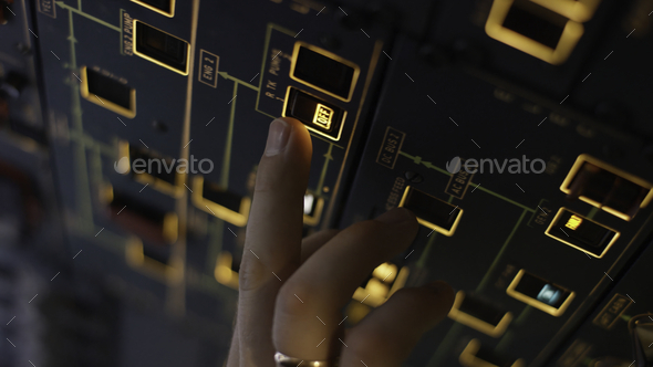 Autopilot control element of an airliner. Panel of switches on an ...
