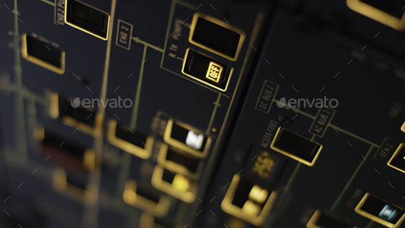 Autopilot control element of an airliner. Panel of switches on an ...