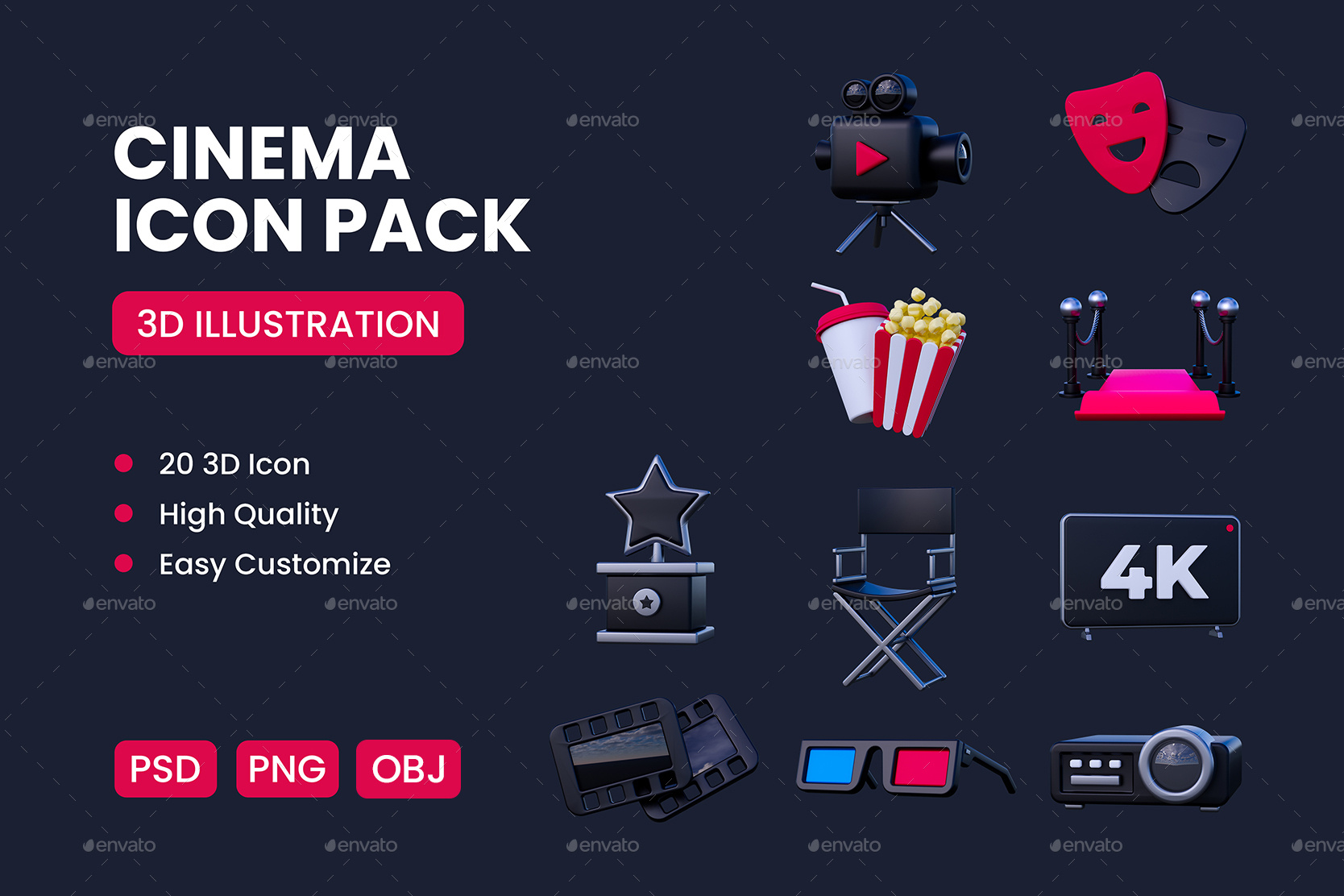 3D Cinema Icon Pack, Graphics | GraphicRiver
