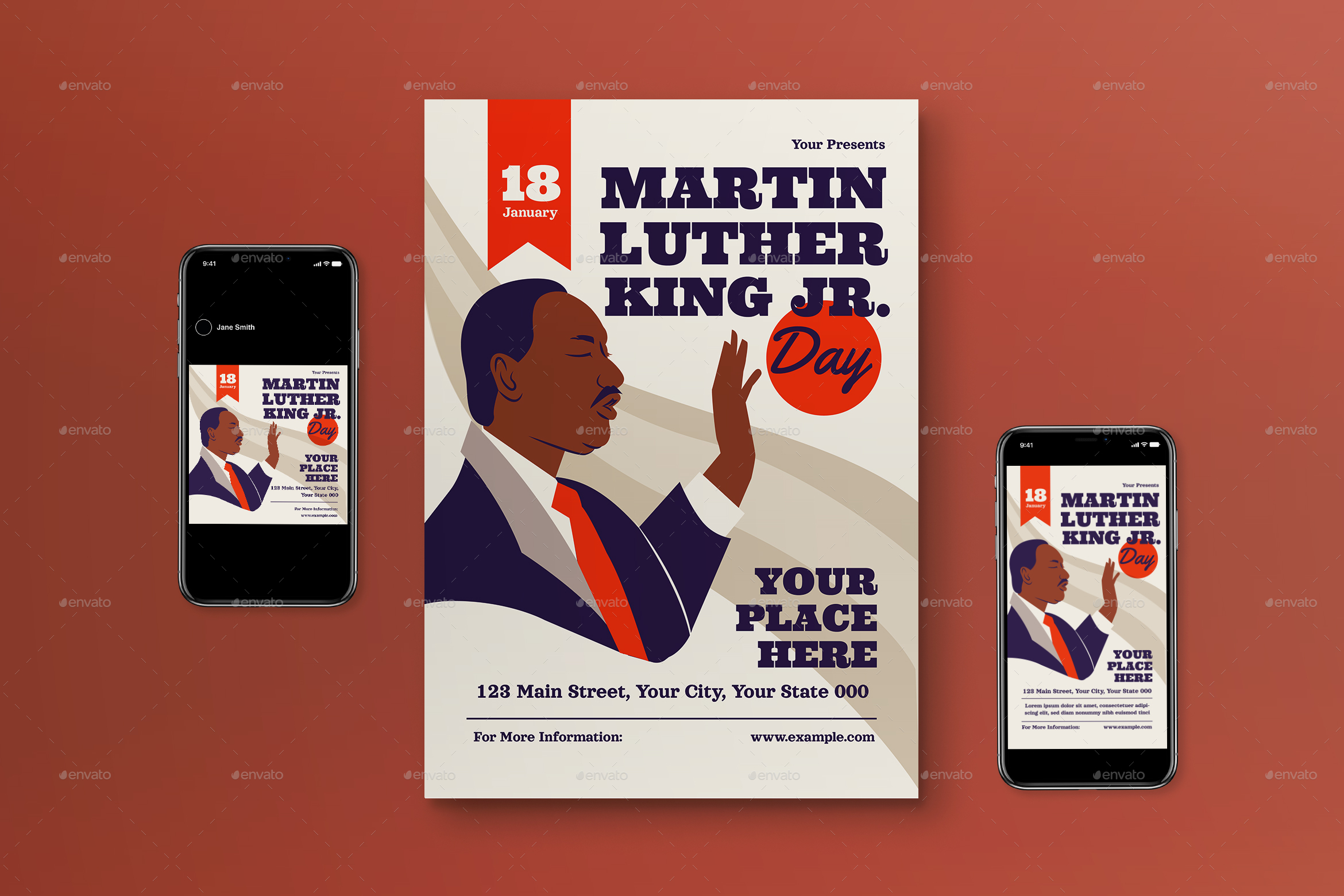 Yellow Modern Martin Luther King Jr Day Flyer Set, Print Templates