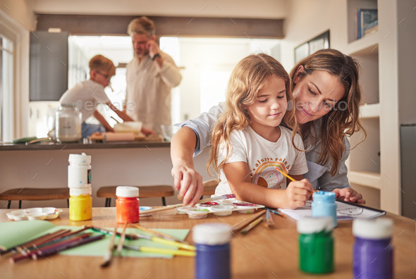 Creative, art and family painting at home for education, design and ...