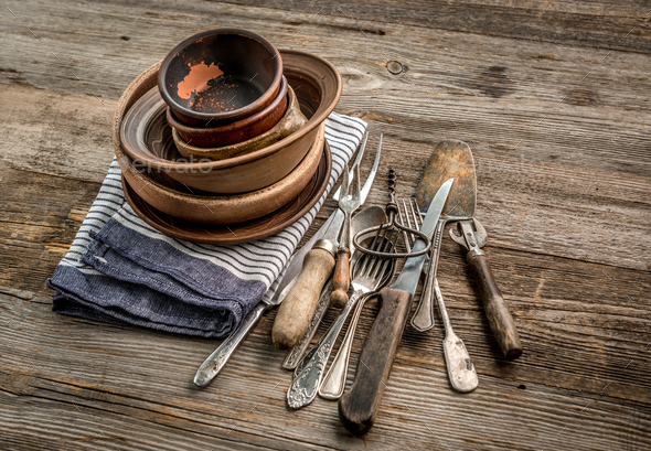 Set of rustic fine brown utensils Stock Photo by tan4ikk | PhotoDune