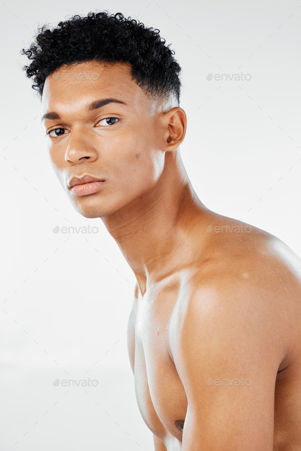 Black man, beauty portrait and cosmetic skincare for healthy lifestyle ...