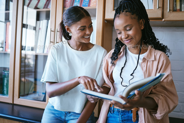 University, book and students in library teamwork in education ...