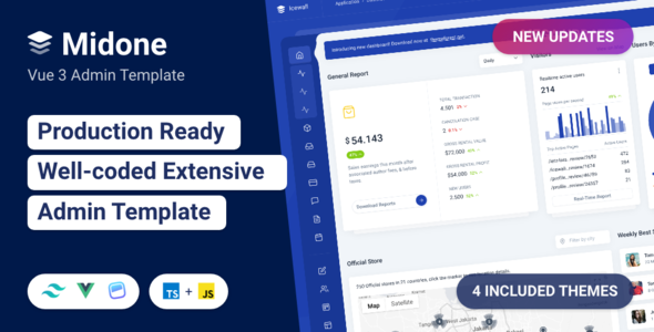 Midone - Vuejs 3 Admin Dashboard Template + HTML Version by Left4code