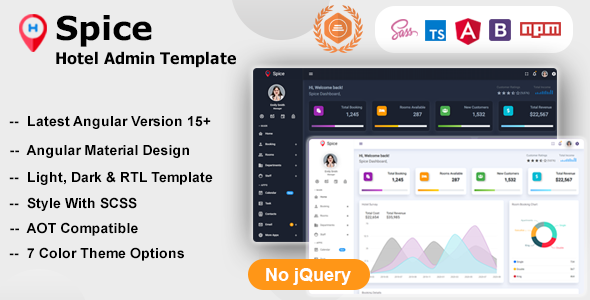 Spice - Angular 15+ Hotel Admin Dashboard Template by redstartheme