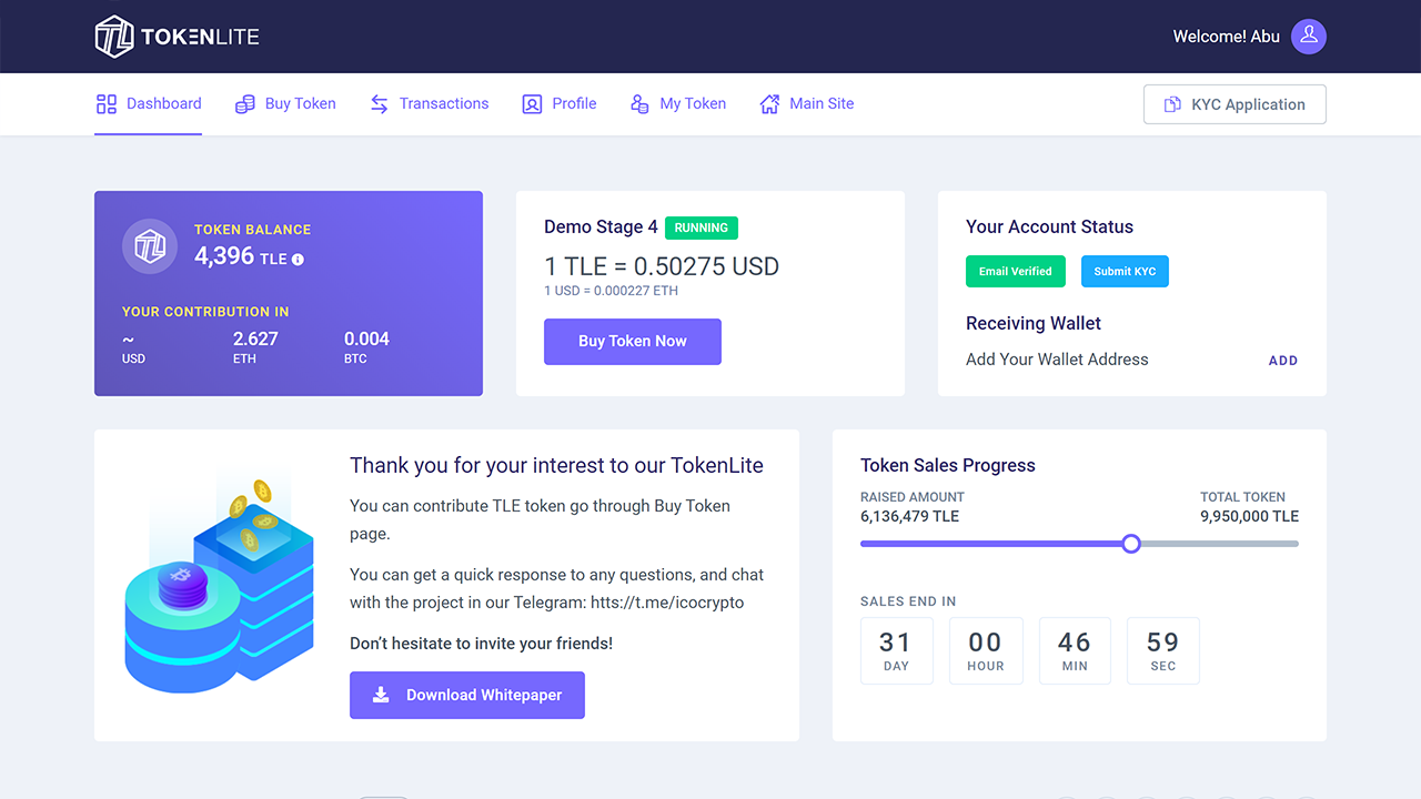 TokenLite - ICO / STO Token Sale Management Dashboard - ICO Admin Script by softnio