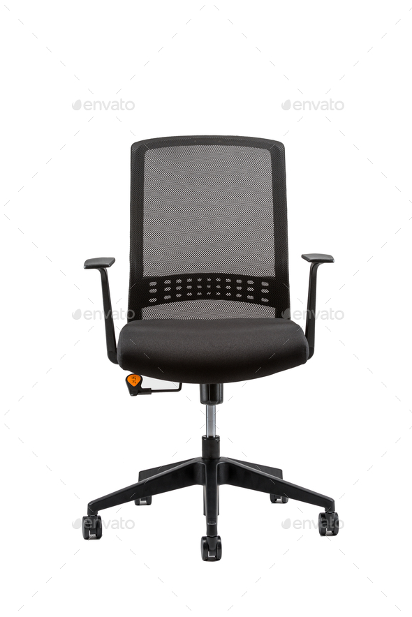 Vertical front view of black office chair isolated on white background ...