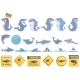Beware the Sharks Icons Set Cartoon Vector, Vectors | GraphicRiver