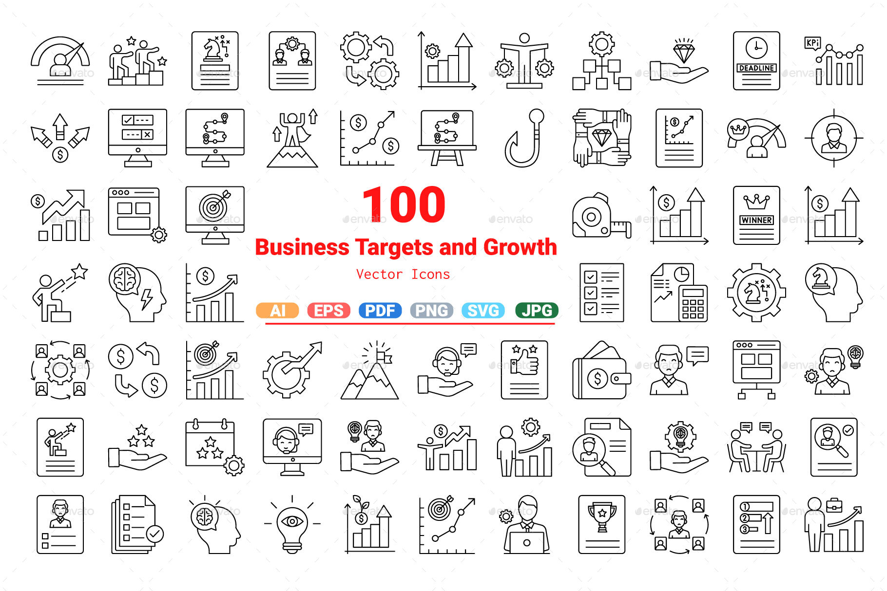 Business Targets and Growth Icons Pack, Icons | GraphicRiver