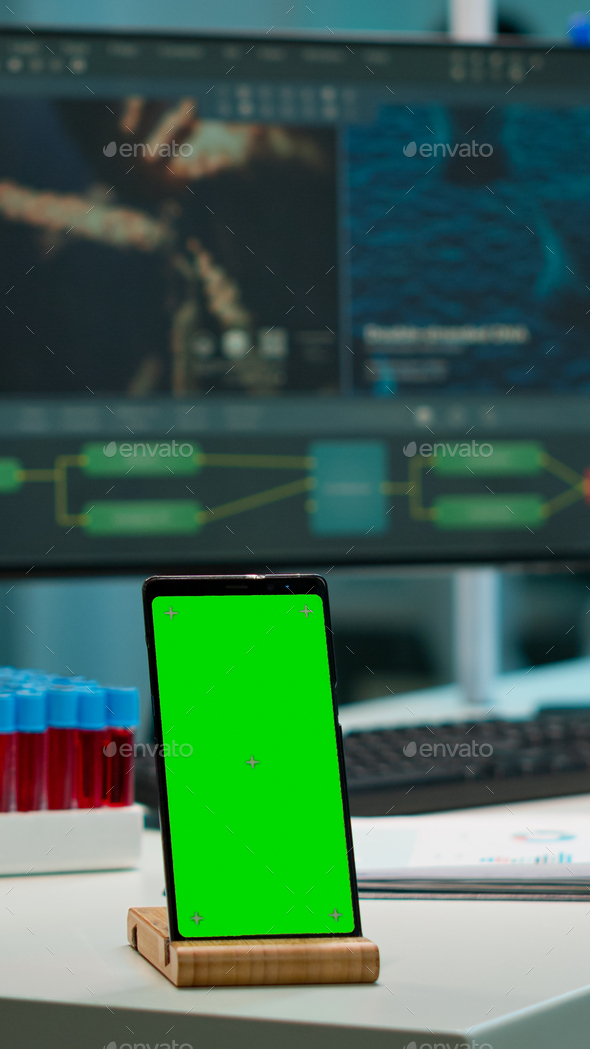 Smartphone working in laboratory with chroma key display Stock Photo by ...