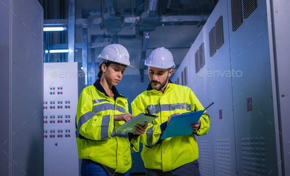 engineer checking and inspecting at MDB panel working with electric ...