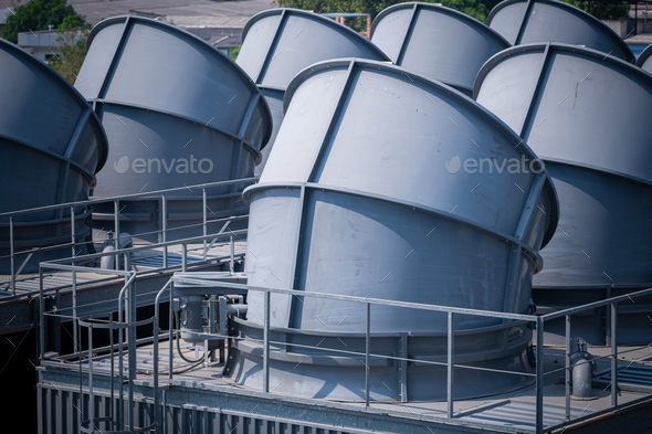 Engineer under checking the industry cooling tower air conditioner is ...