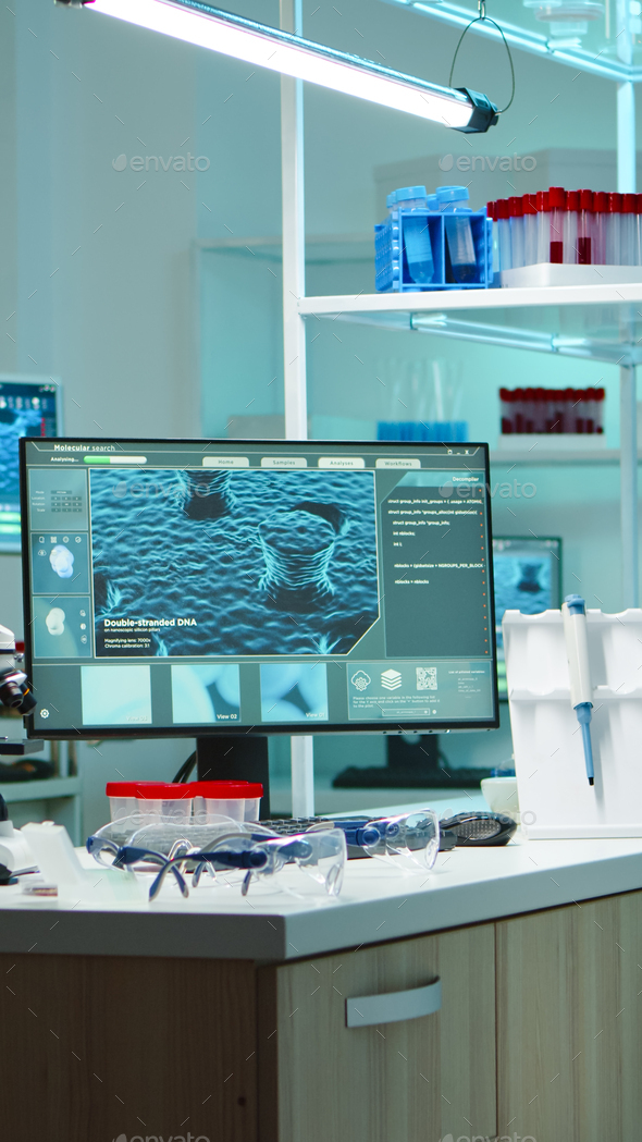 Interior of empty science laboratory during night Stock Photo by DC_Studio