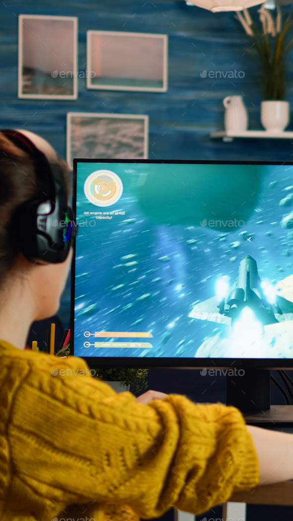 Professional esports gamer playing shooter mock-up video game Stock ...