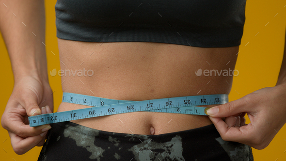 Close up female abdominal body part tummy cropped view unrecognizable ...