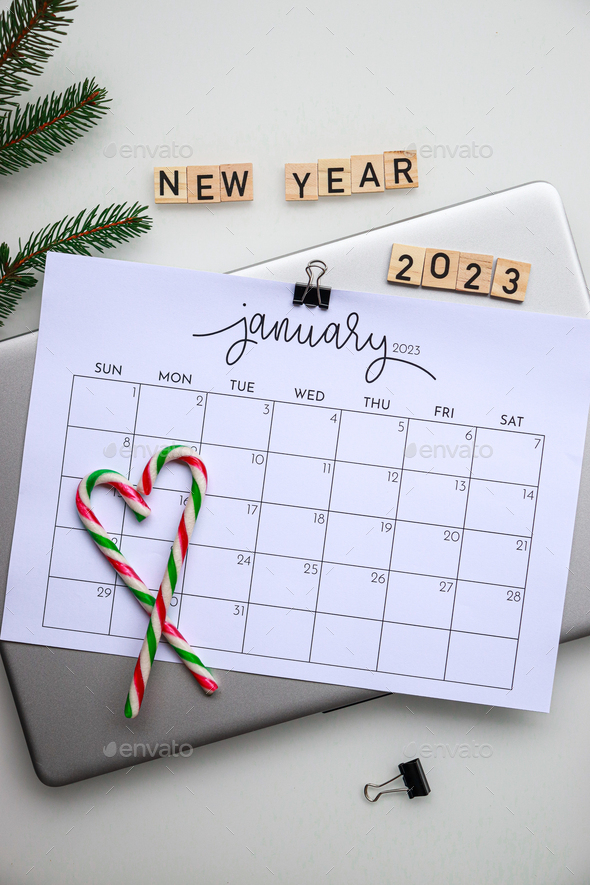 Calendar flat lay. New year 2023. Stock Photo by NatalieZera | PhotoDune