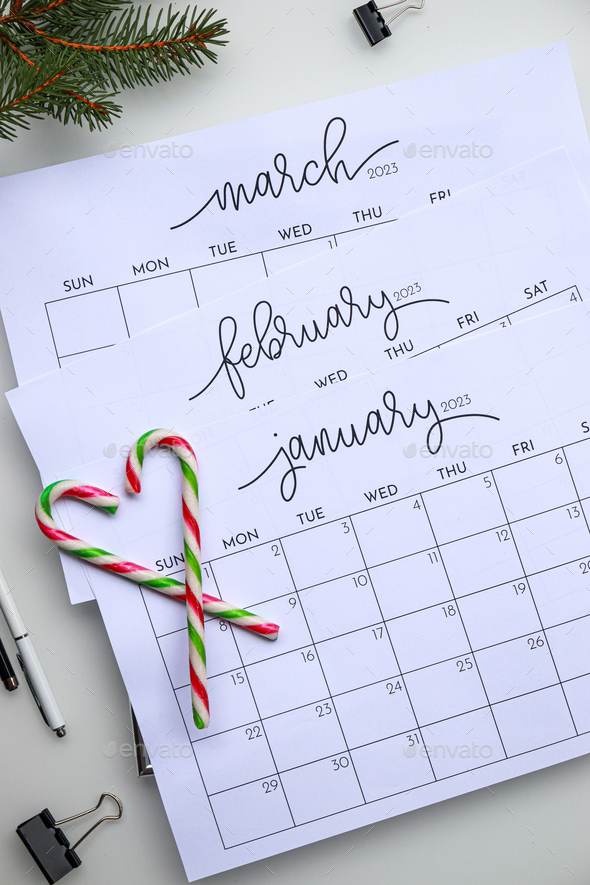 Calendar flat lay. New year 2023. Stock Photo by NatalieZera | PhotoDune