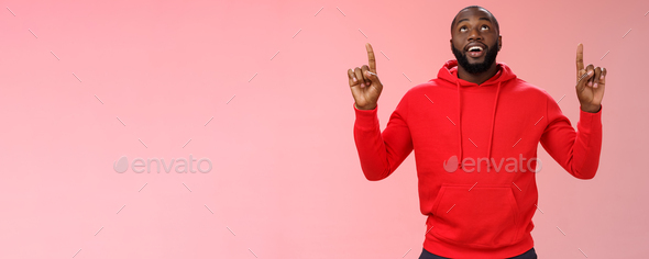 Fascinated attractive black bearded boyfriend gazing shooting star ...