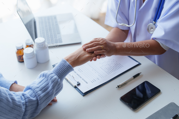 Doctor having conversation with patient while discussing explaining ...