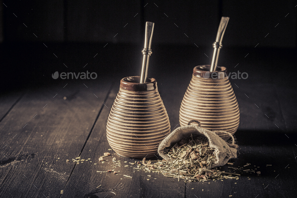 Aromatic and tasty yerba mate made of fresh dried leaves. Stock Photo ...