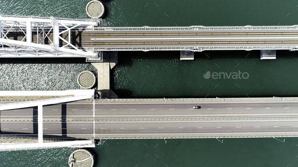 A huge bridge is a bird's-eye view. Action. A long new bridge built for ...