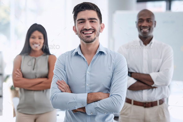 Leadership, partnership and business people collaboration in office by ...