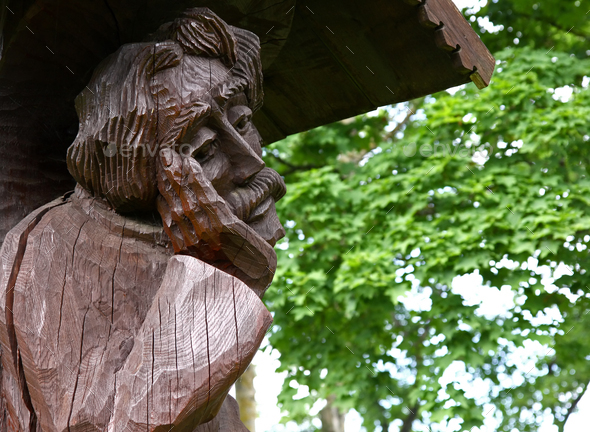 Traditional wooden sculture of pensive Christ Stock Photo by Cebas