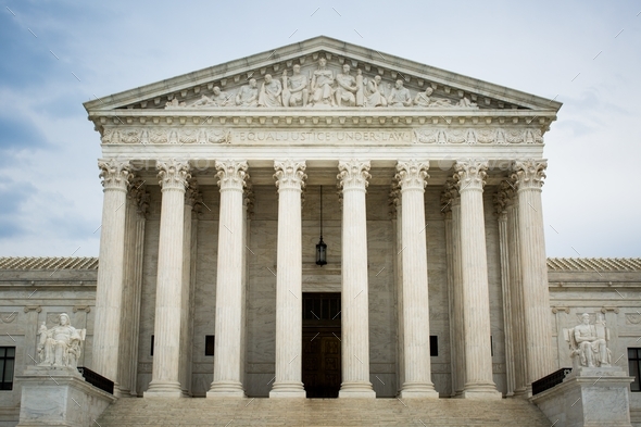 Famous United States supreme court building under the cloudy sky Stock ...