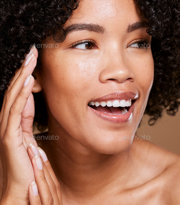 Face, beauty and skincare with a model black woman in studio for luxury ...