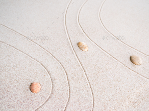 Zen Garden japanese with White Pebble and Texture Line Stock Photo by wing-wing